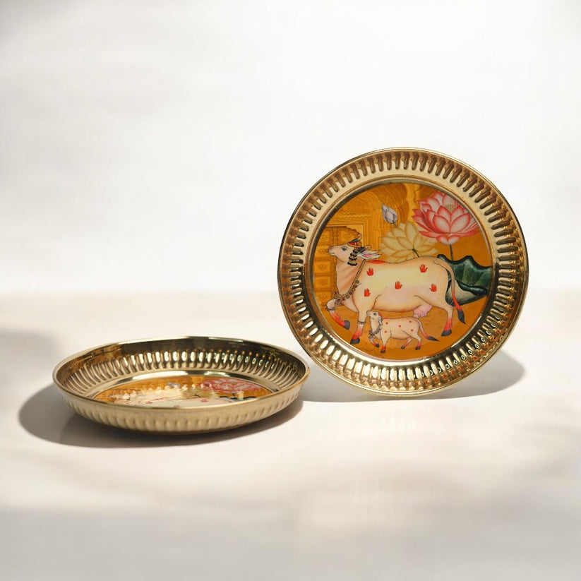 Brass pichwai printed plate – Pai by Lee Gifts